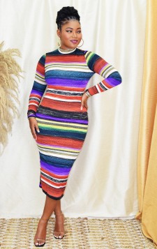 POP OF COLOR STRIPE BODYCON DRESS